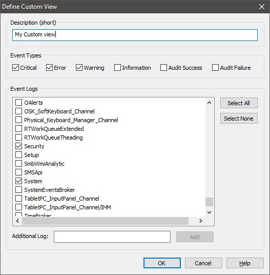 Custom Event Log Views – LogMeister – Powerful, Flexible Server Log ...